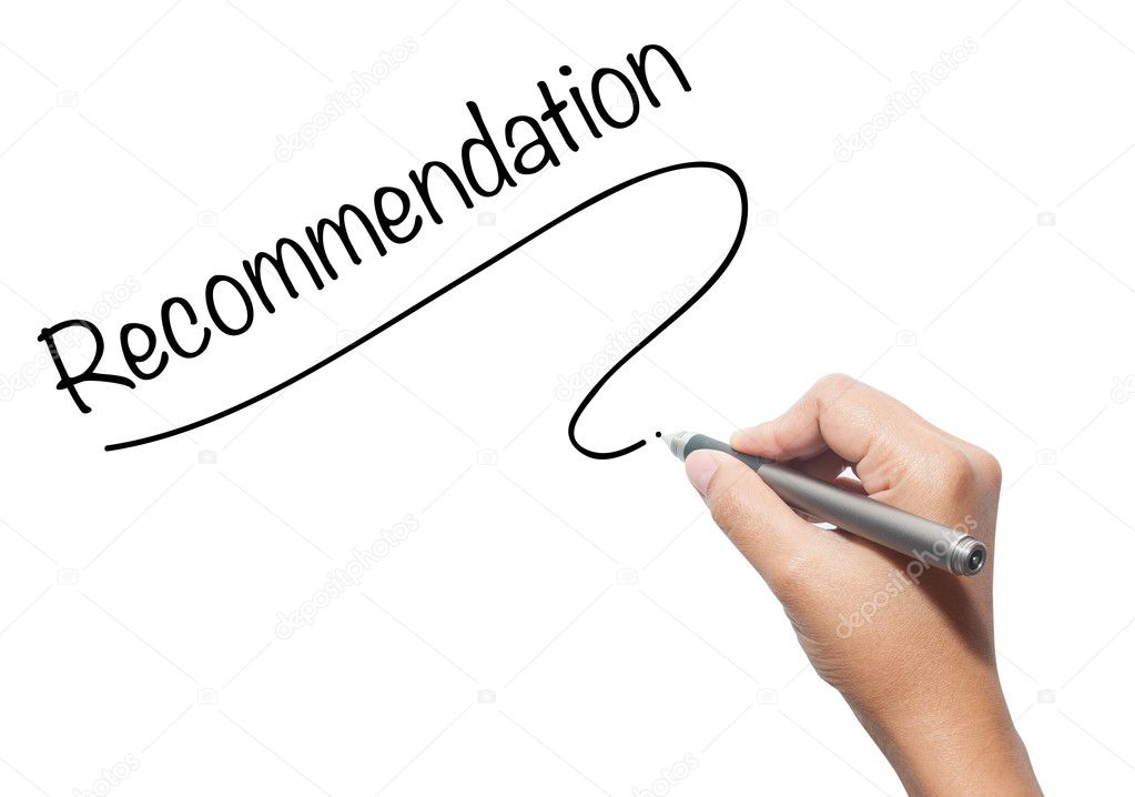 Woman hand writing Recommendation isolated on background. Stock Photo ...