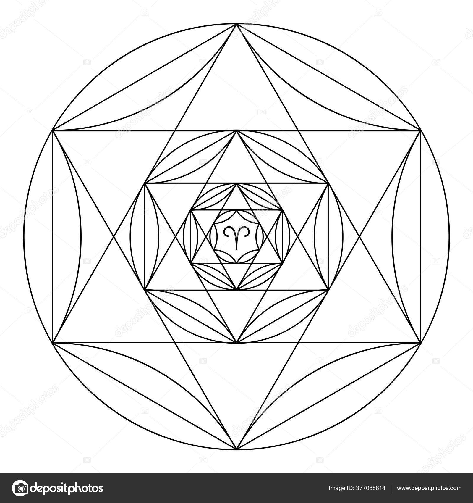 Coloring book of sacred geometry. Mandala of zodiac sign of Aries ...