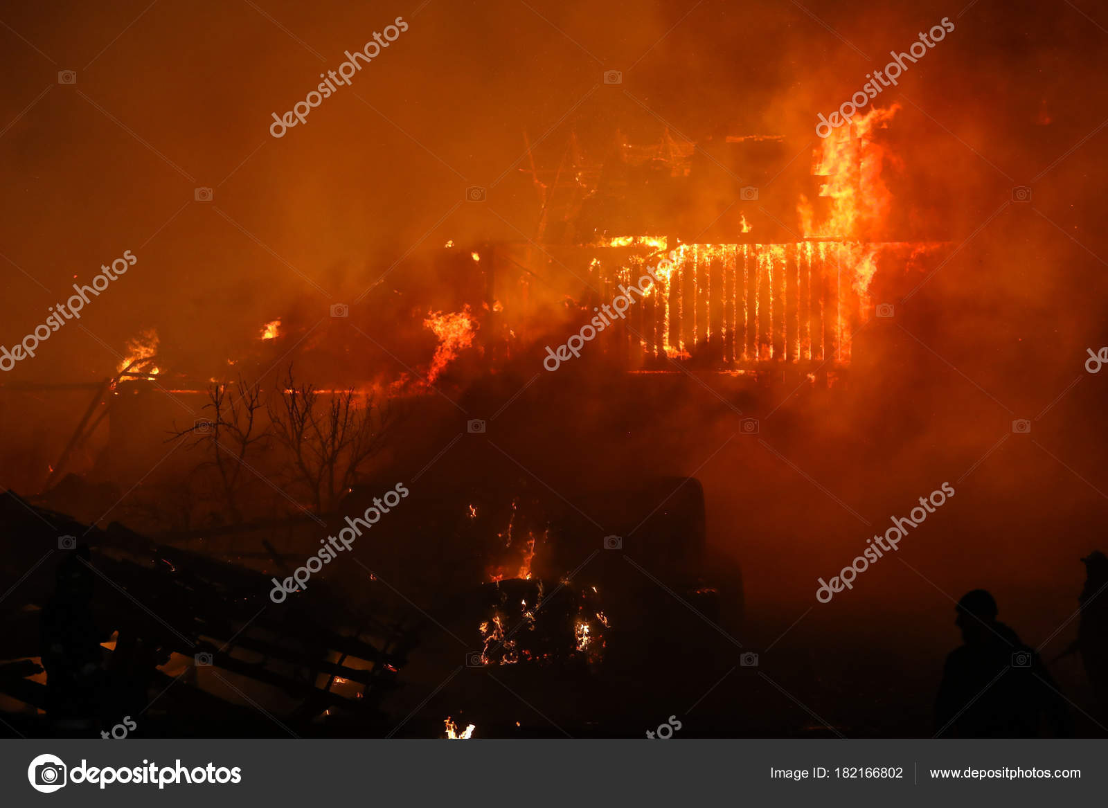 Nowa Biala Poland 2018 Huge Barn Fire Windy Night Buildings — Stock ...