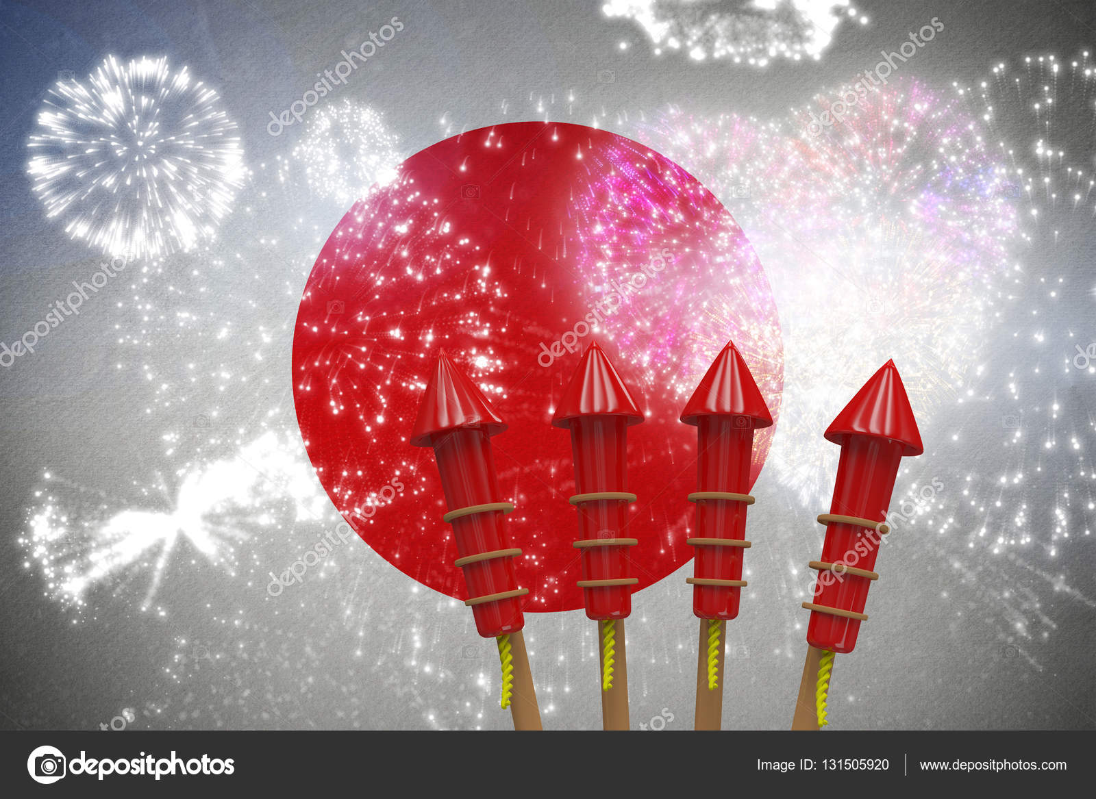 Rockets for fireworks against colorful fireworks — Stock Photo ...