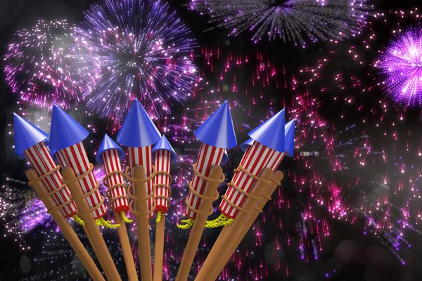 Rocket for fireworks against colourful fireworks Stock Photo by ...