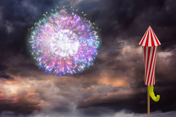 Rocket for fireworks against colourful fireworks Stock Photo by ...