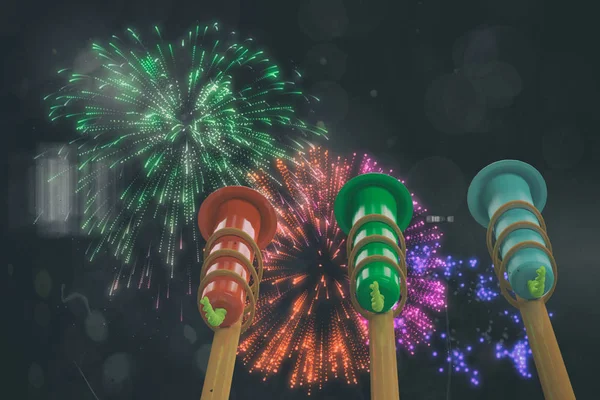Rockets for fireworks against colorful fireworks Stock Photo by ...