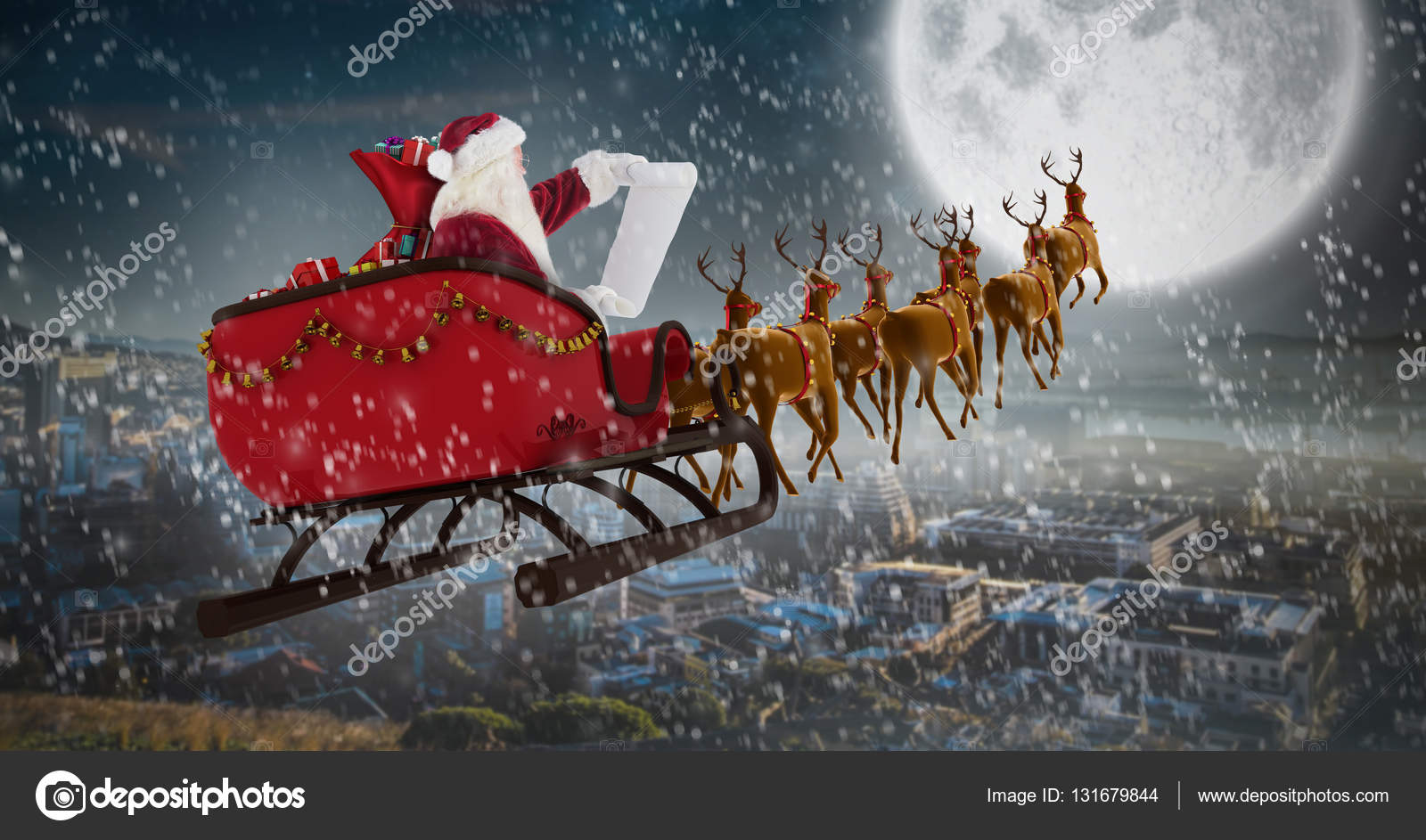 Santa Claus riding on sled during Christmas Stock Photo by ...
