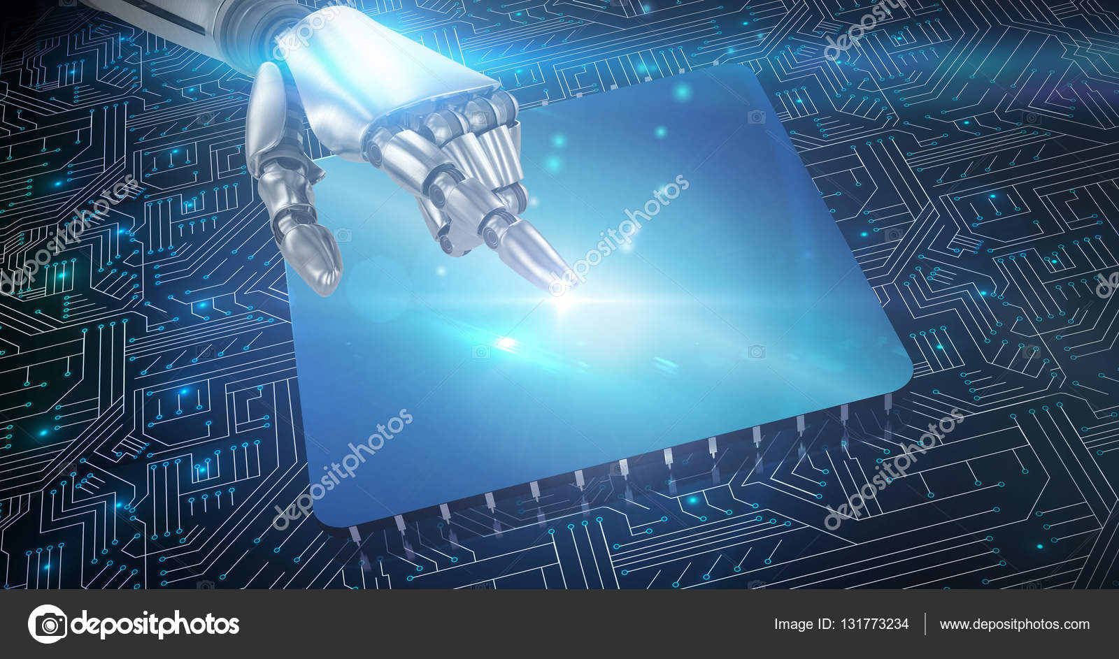 Robot arm pointing at shiny square — Stock Photo © Wavebreakmedia ...