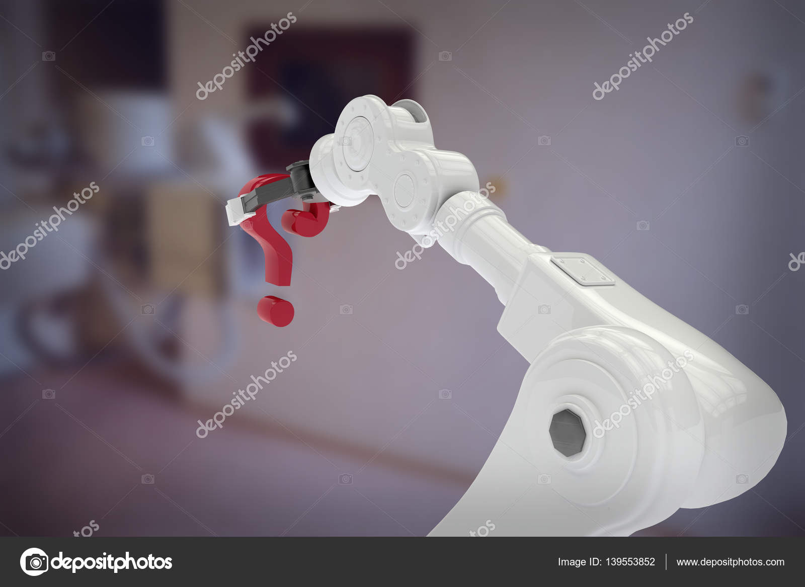Composite image of white robotic arm holding question mark 3d — Stock ...