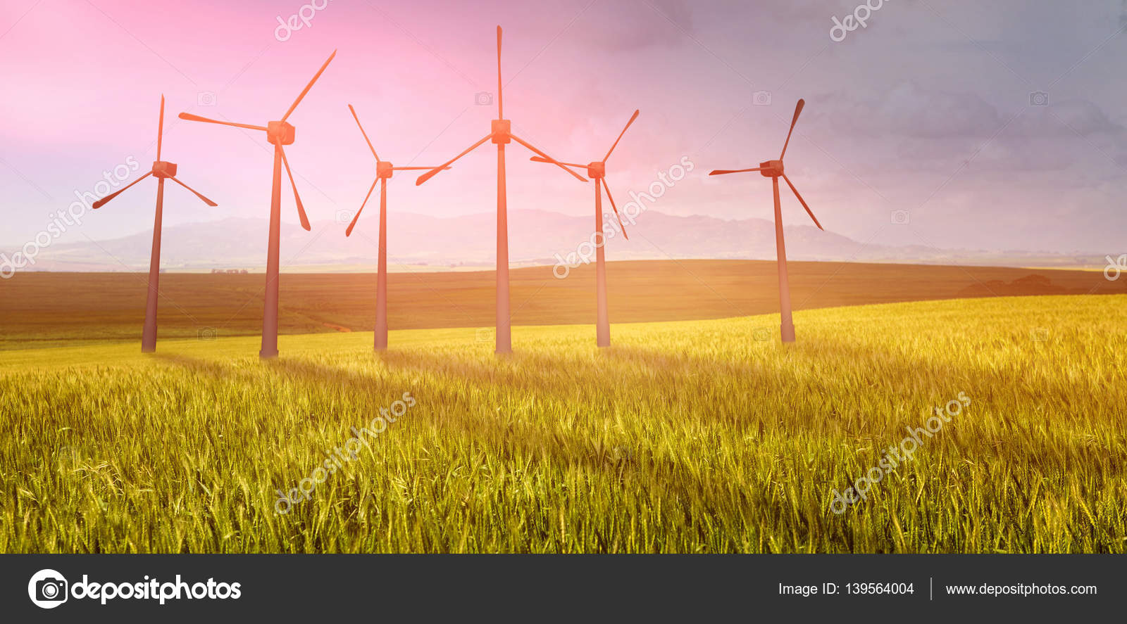 Composite image of windmills side by side against white background 3d ...