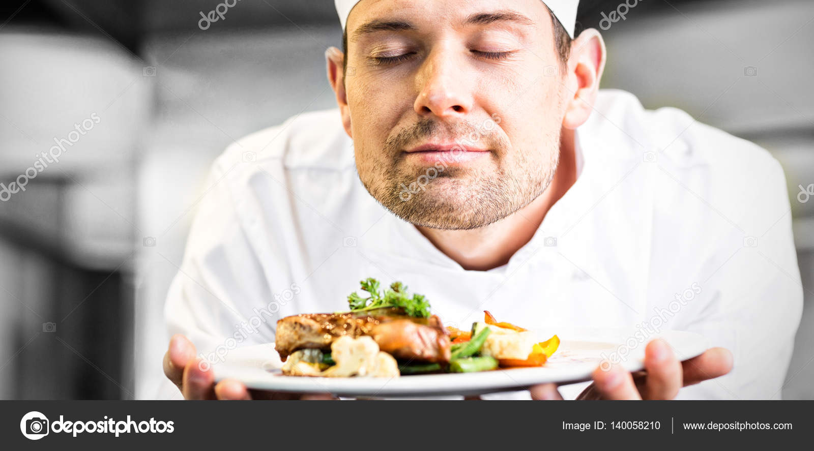 Chef with eyes closed smelling food Stock Photo by ©Wavebreakmedia ...