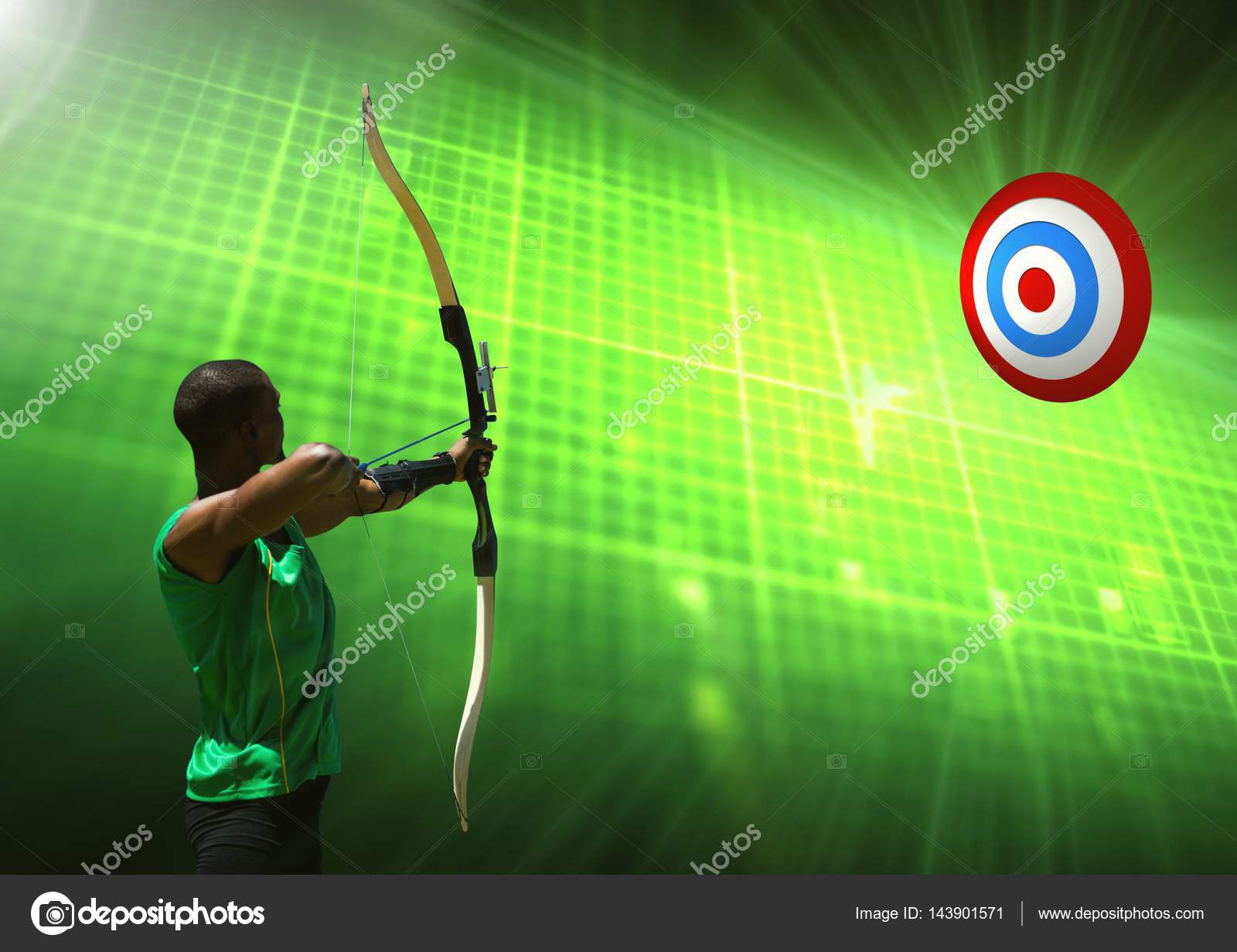 Man aiming with bow and arrow at target — Stock Photo © Wavebreakmedia ...