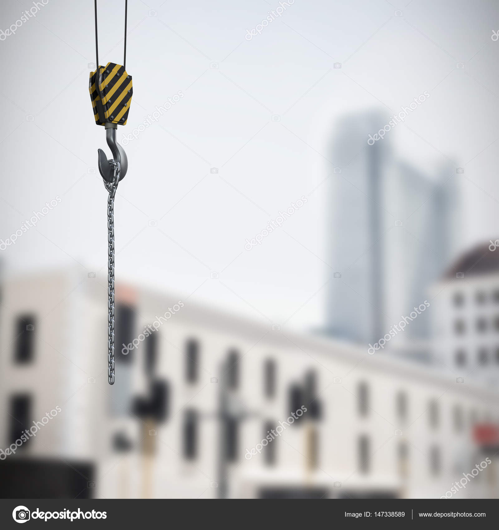 Imagen compuesta del rodaje en estudio de un gancho elevador de grúa ...