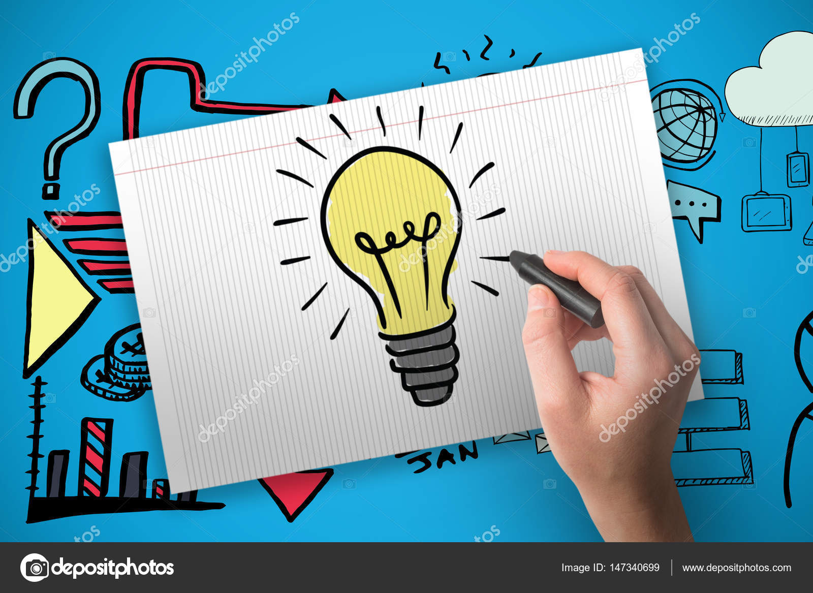 Hand drawing light bulb Stock Photo by ©Wavebreakmedia 147340699