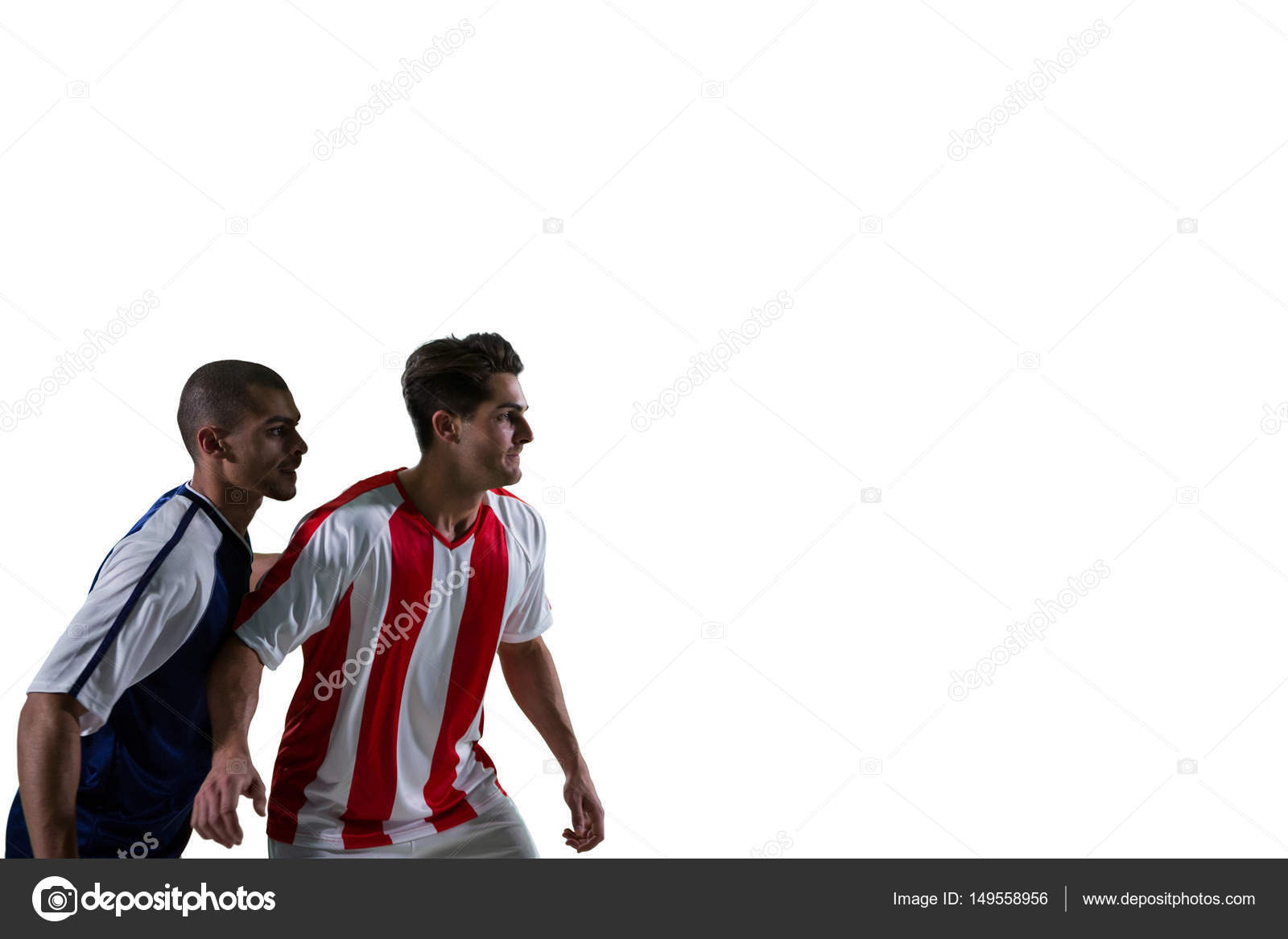 Two football players defending each other — Stock Photo ...