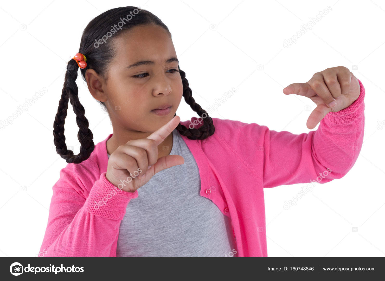 Girl forming a finger frame — Stock Photo © Wavebreakmedia #160748846
