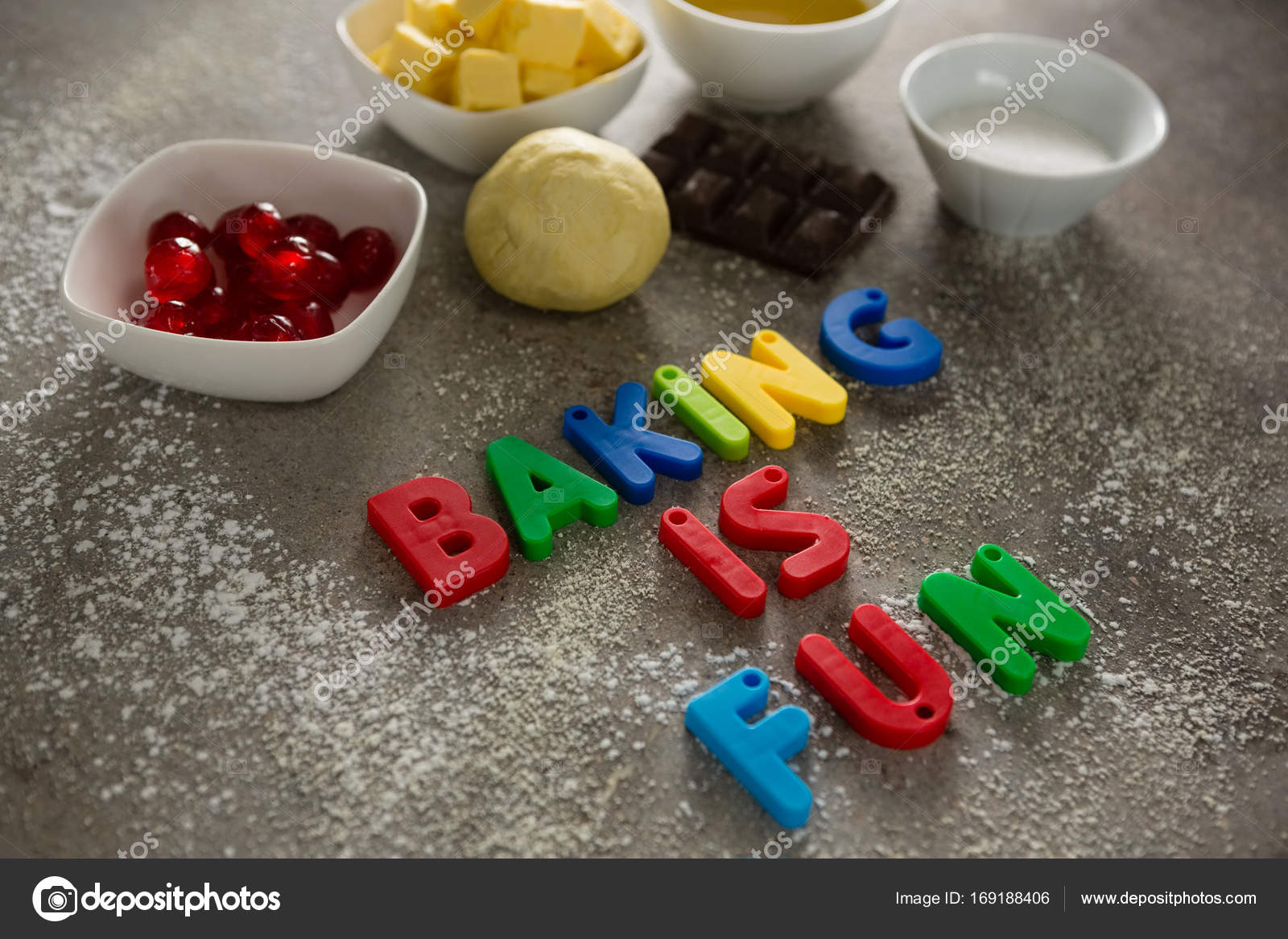 Various baking ingredients and alphabet Stock Photo by ©Wavebreakmedia ...