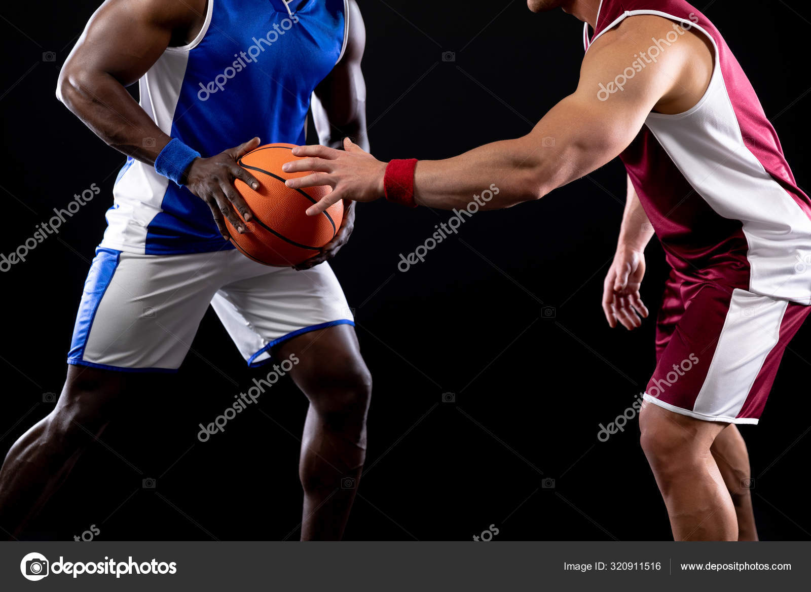 Side View Mid Section Muscular Caucasian Male Basketball Player Wearing ...