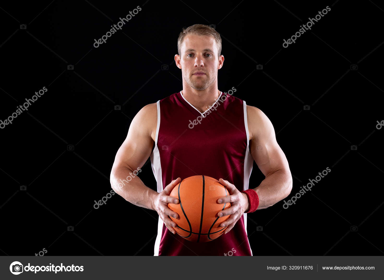 Front View Muscular Caucasian Male Basketball Player Wearing Team ...