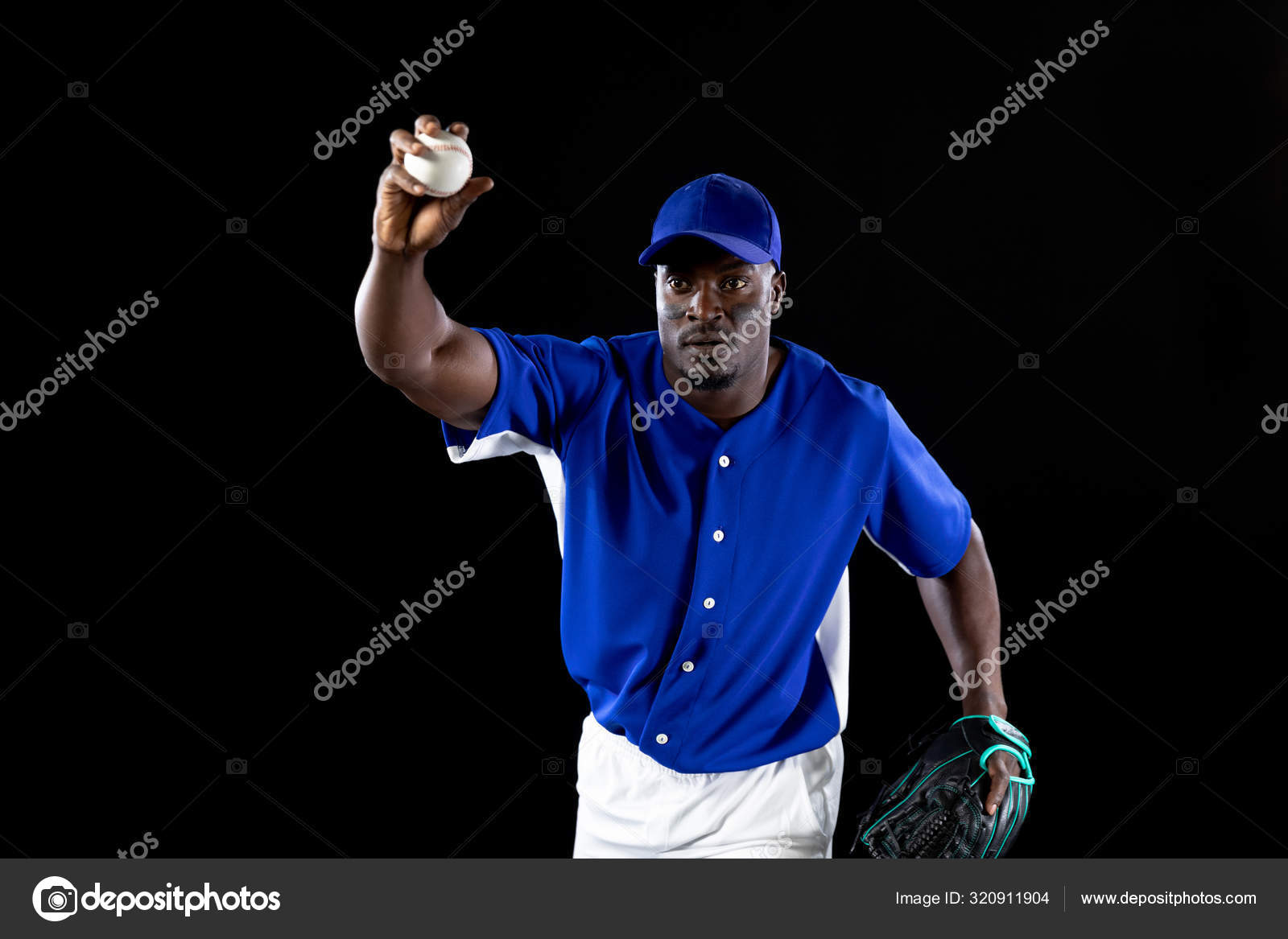 Front View African American Male Baseball Player Pitcher Wearing Team ...