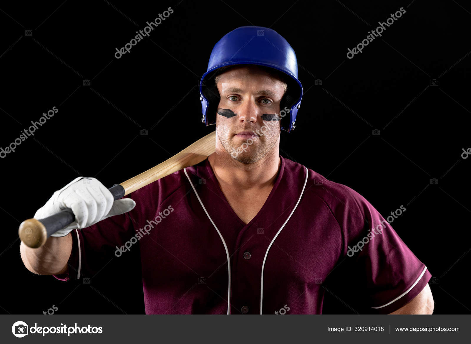 Portrait Close Caucasian Male Baseball Player Hitter Wearing Team ...