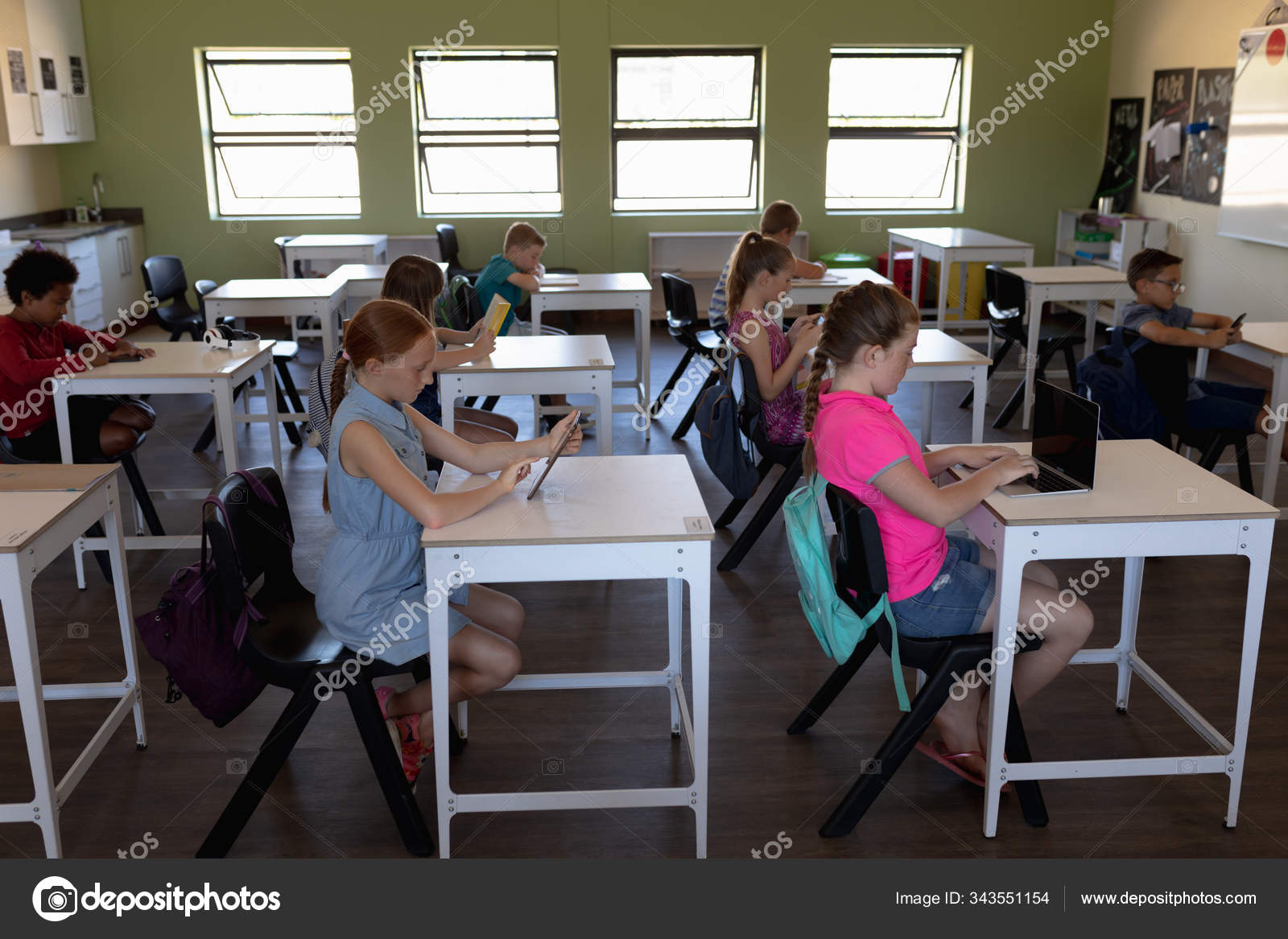 High School Desks Side View