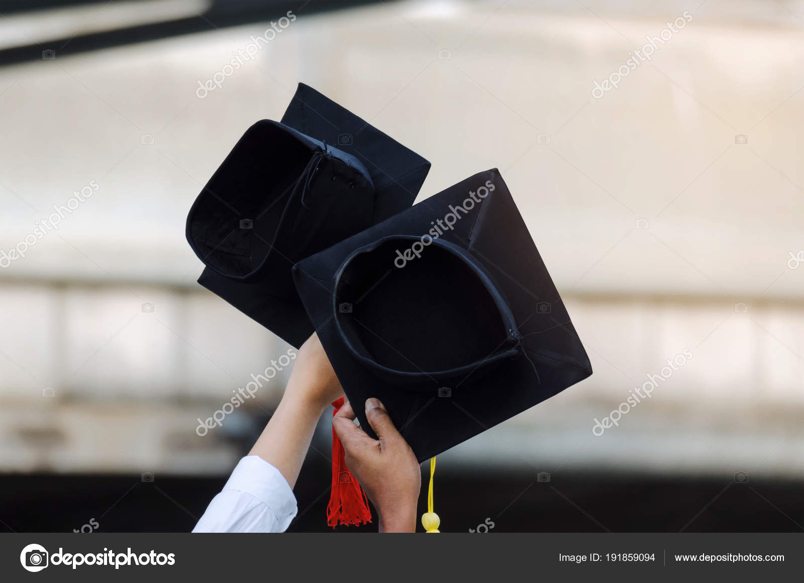 Two Hand Holding Graduation Cap Hat School University Background ...