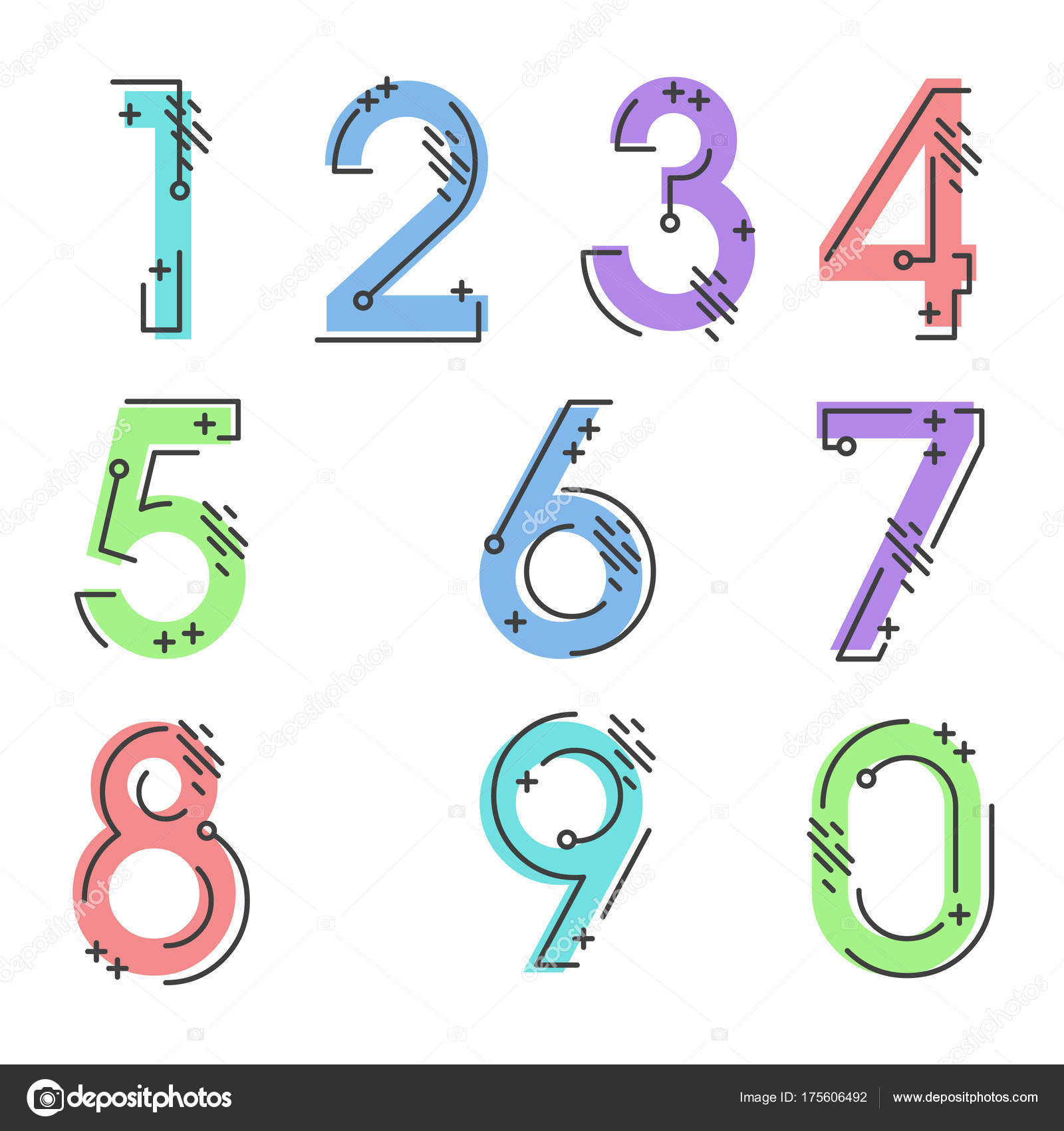 Set Ten Numbers Form Zero Nine Number Flat Design Stock Vector by ...