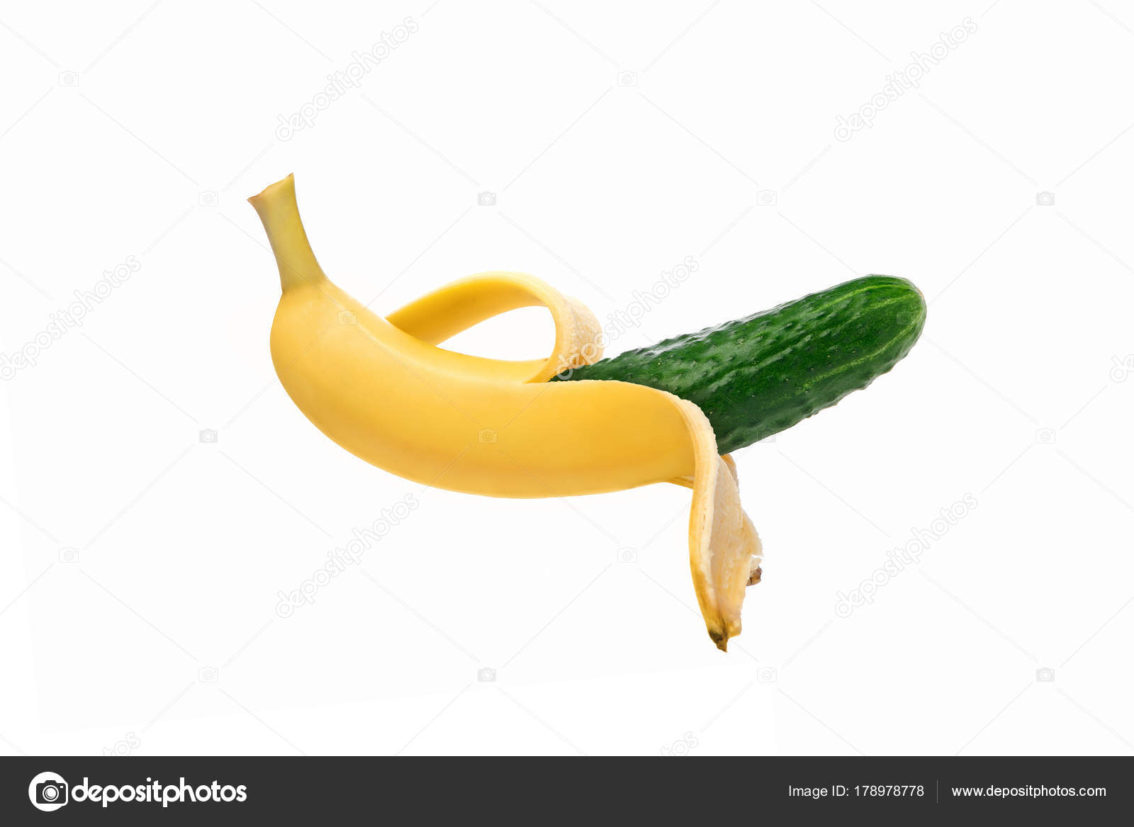 Green Cucumber Banana Peel White Background Isolate Genetically ...