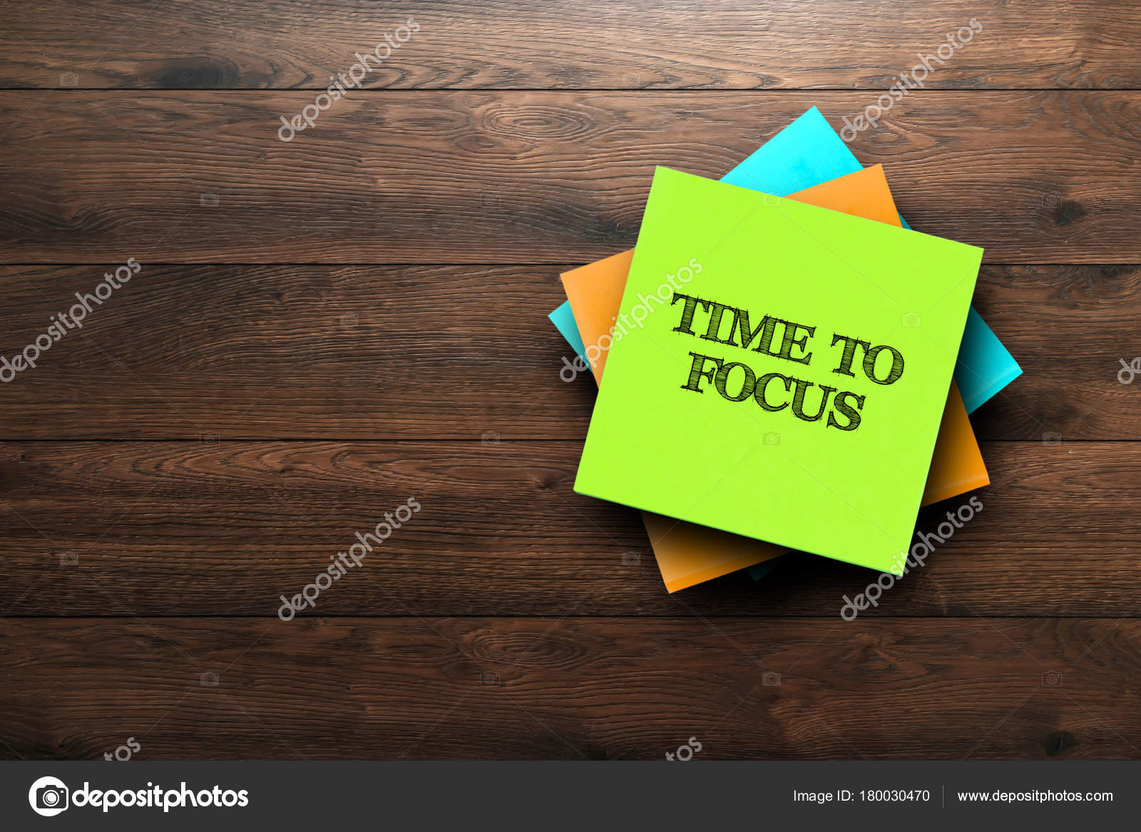 Time Focus Phrase Written Multi Colored Stickers Brown Wooden ...