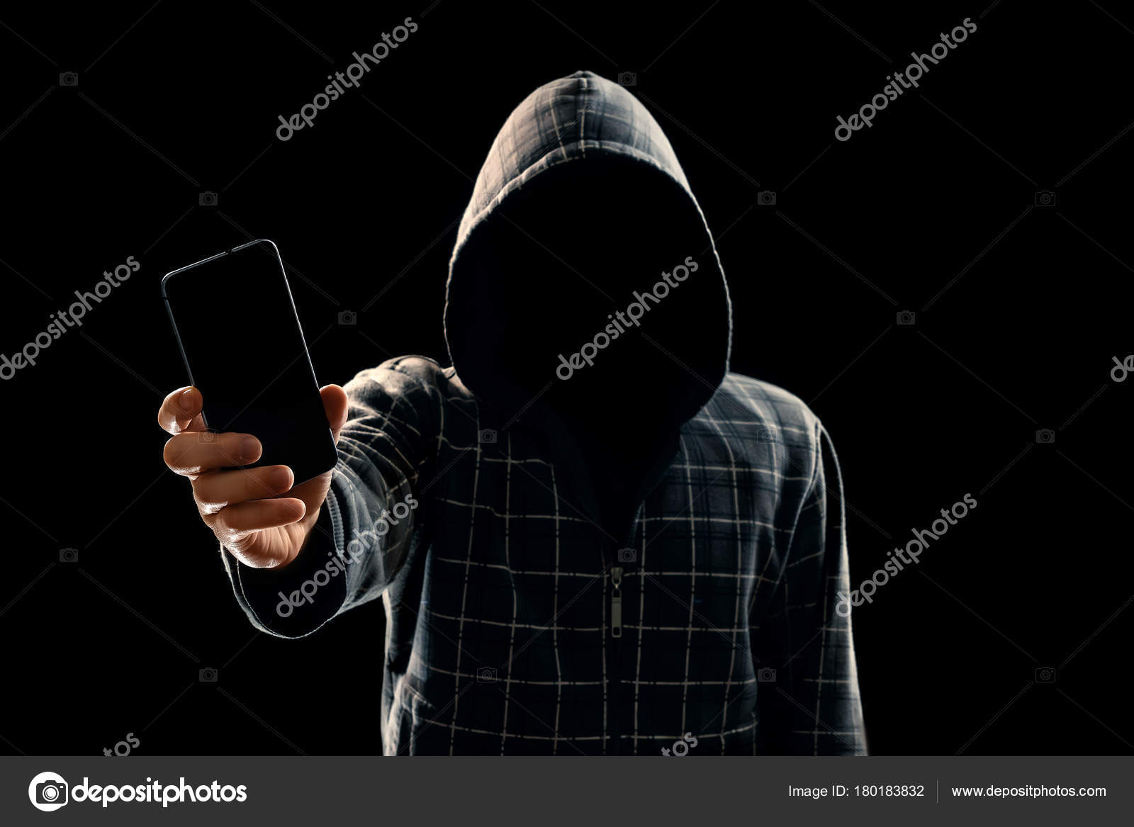 Silhouette Man Hood Black Background His Face Visible Hacker Holding ...