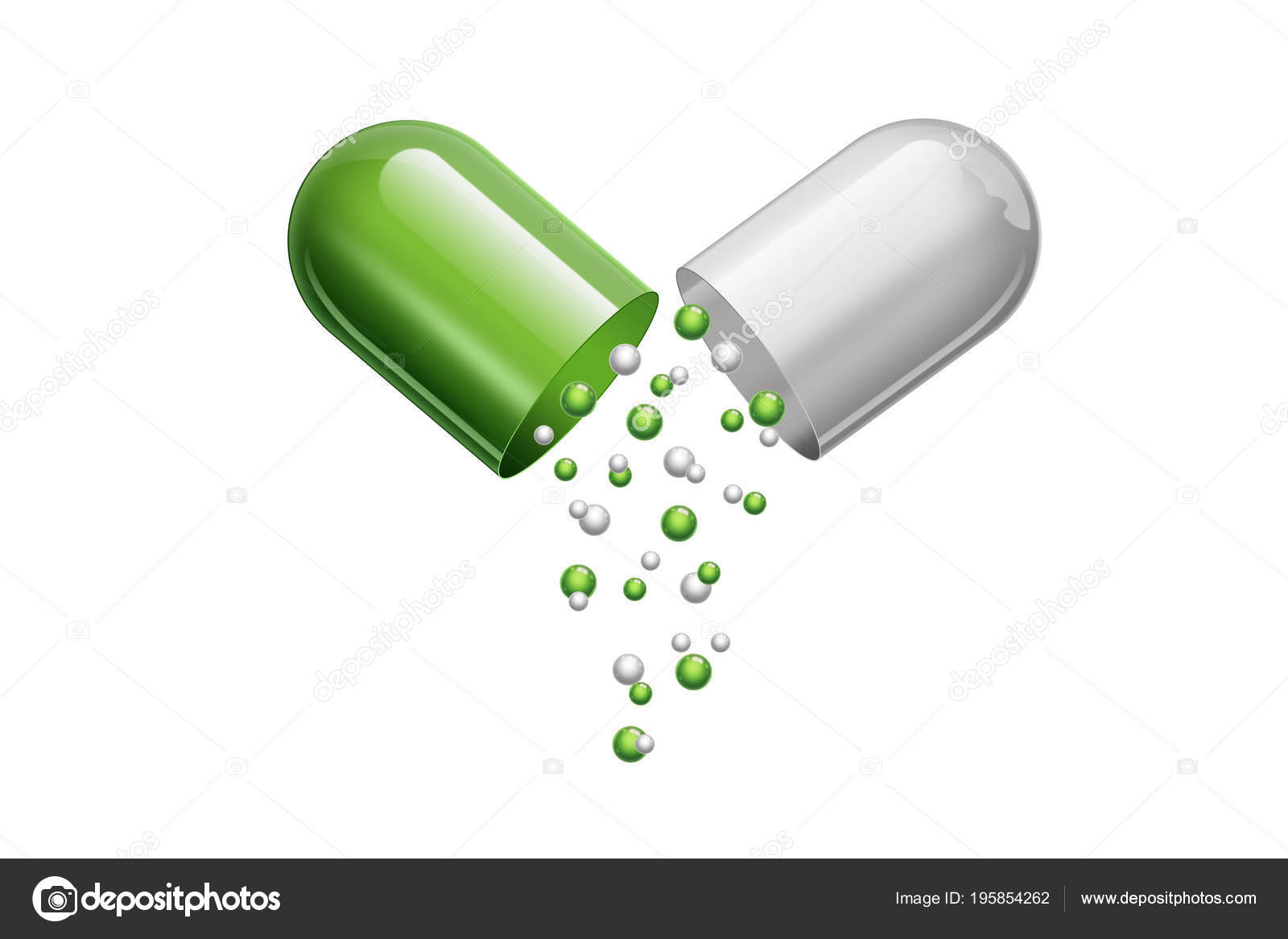 Tablet Form Capsules Green Color Isolated White Background Concept ...