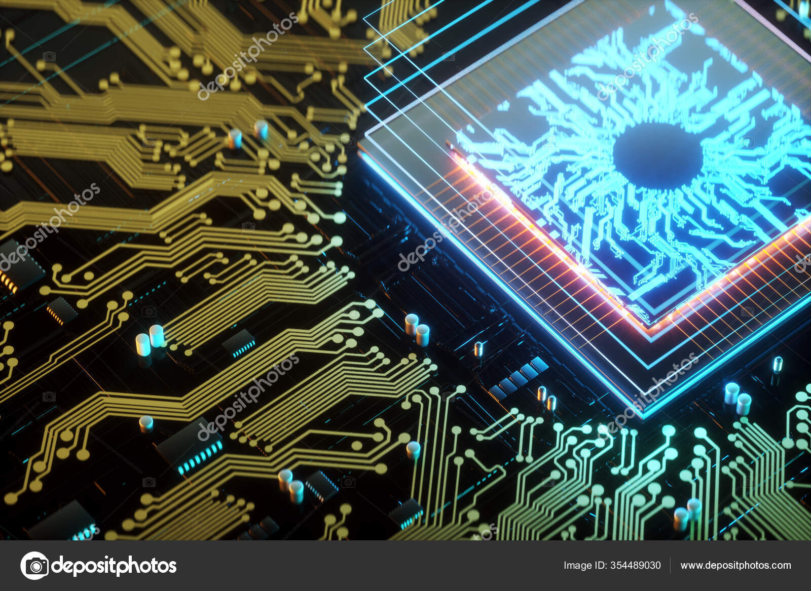 Render Cpu Technological Background Concept Circuit Board Computer Central Processing Stock ...