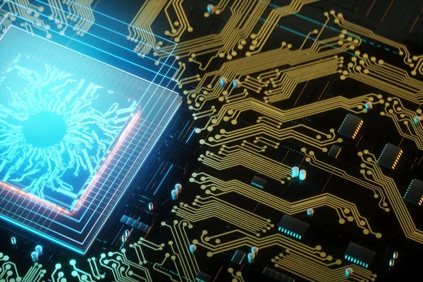 3D render CPU Technological background. Concept circuit board with computer central processing ...