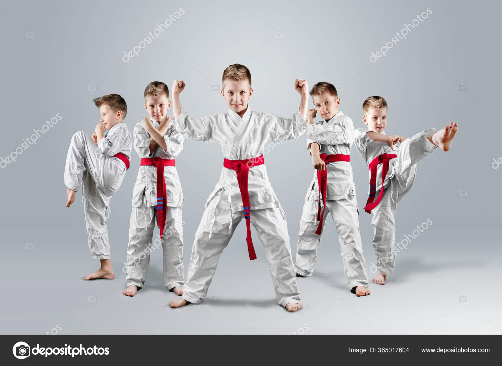 Boy Kimono Different Karate Poses Light Background Concept Karate ...