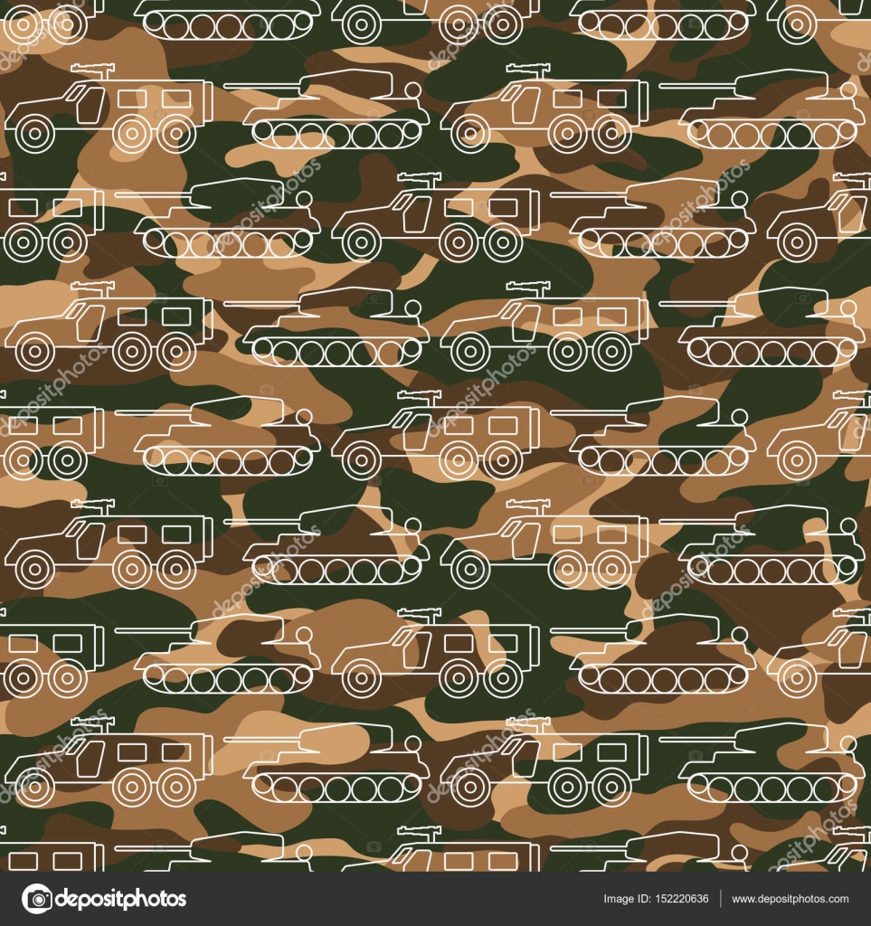Seamless pattern with military machines on camouflage background Stock ...