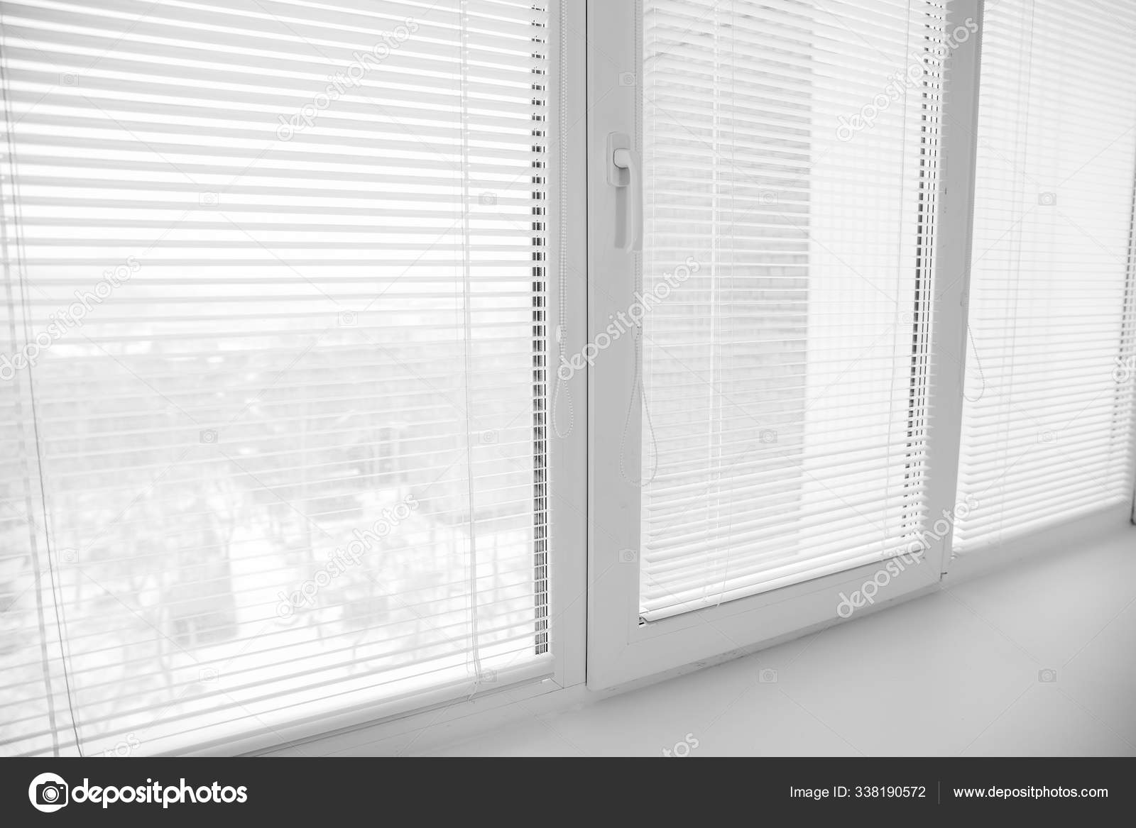 White plastic window upvc angle, detailed design with shutters blinds ...