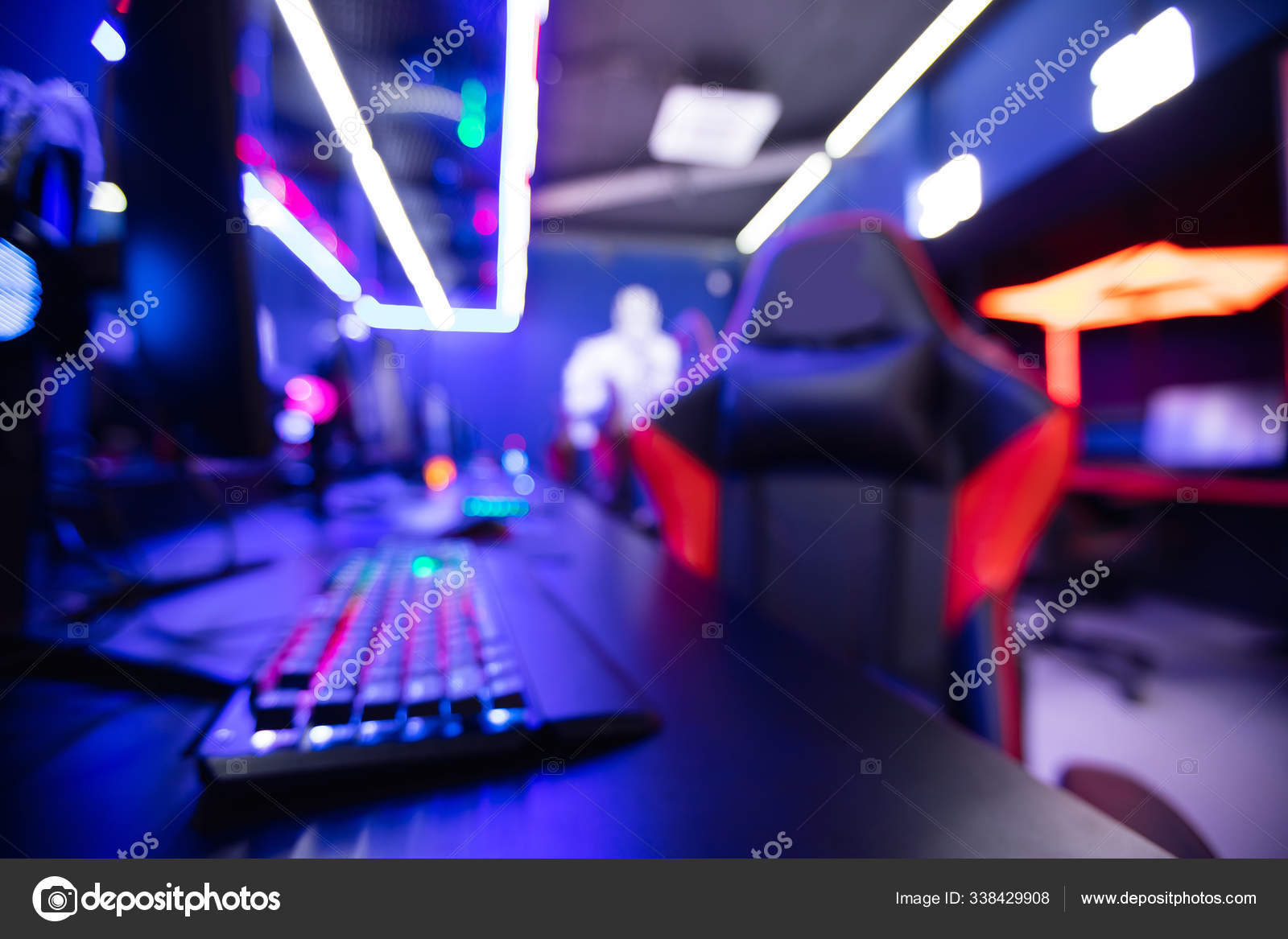 Blurred background professional gamer playing tournaments online games ...