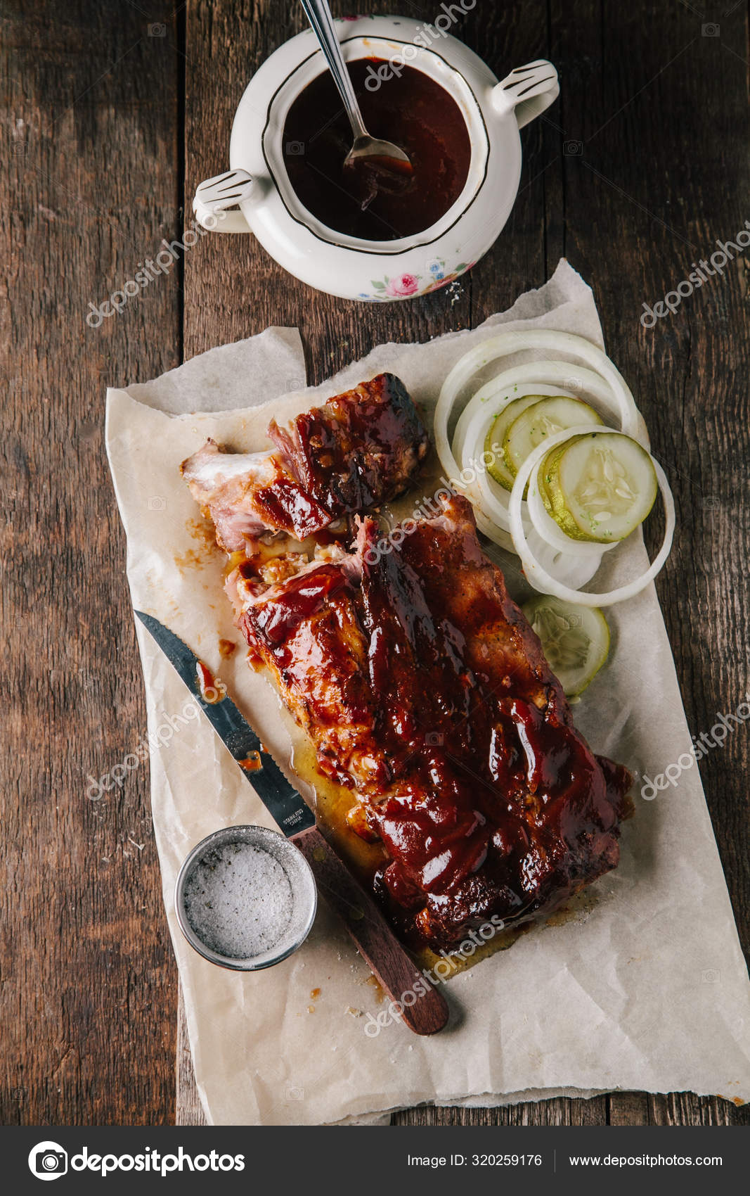 Smoked Bbq Baby Back Ribs Rustic Background — Stock Photo ...