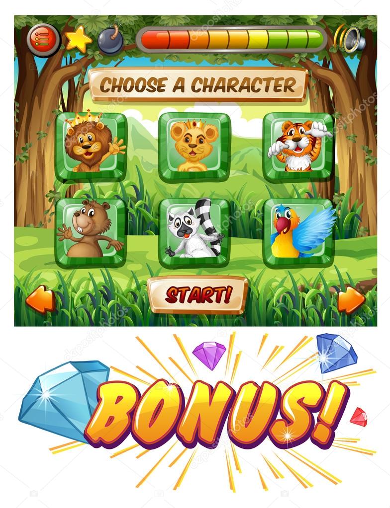 Computer game template with wildlife characters Stock Vector Image by ...