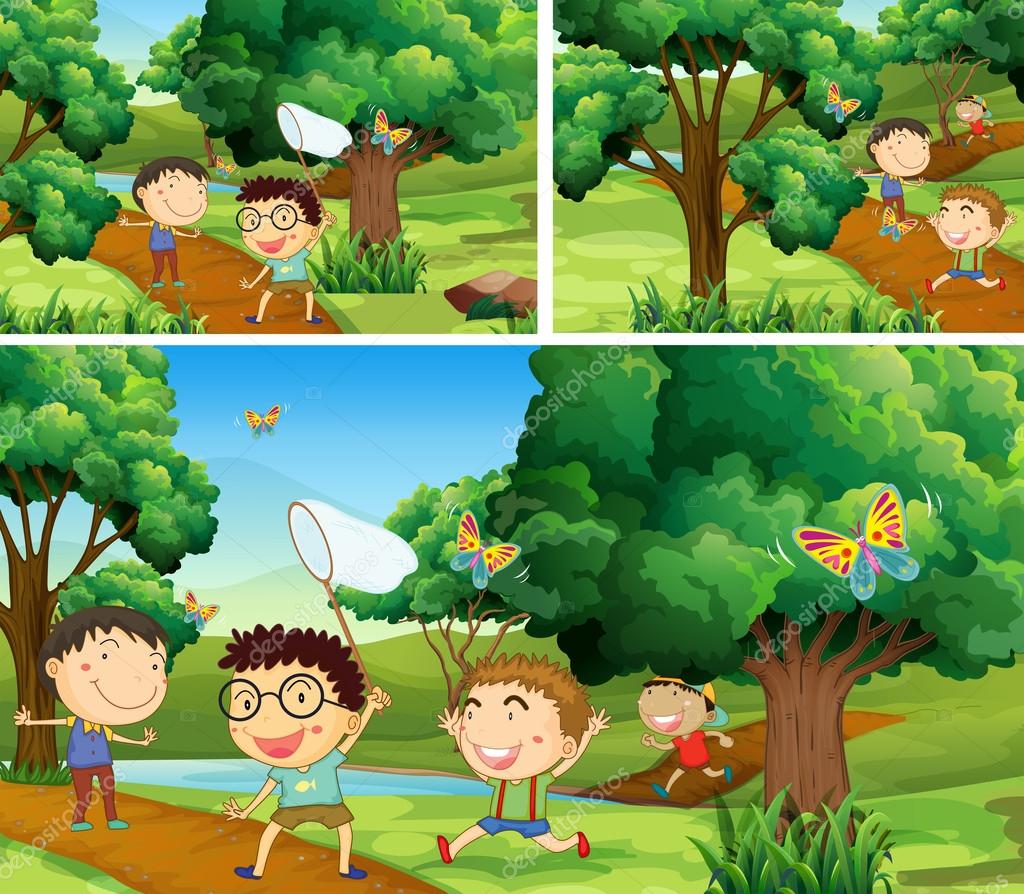 Scenes with children catching bugs in garden Stock Vector Image by ...