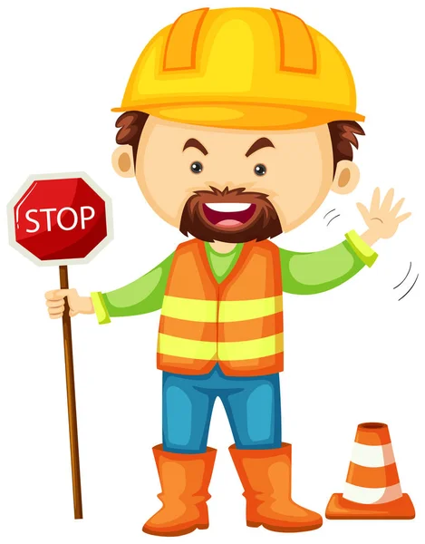 Cartoon Construction Worker Holding Sign