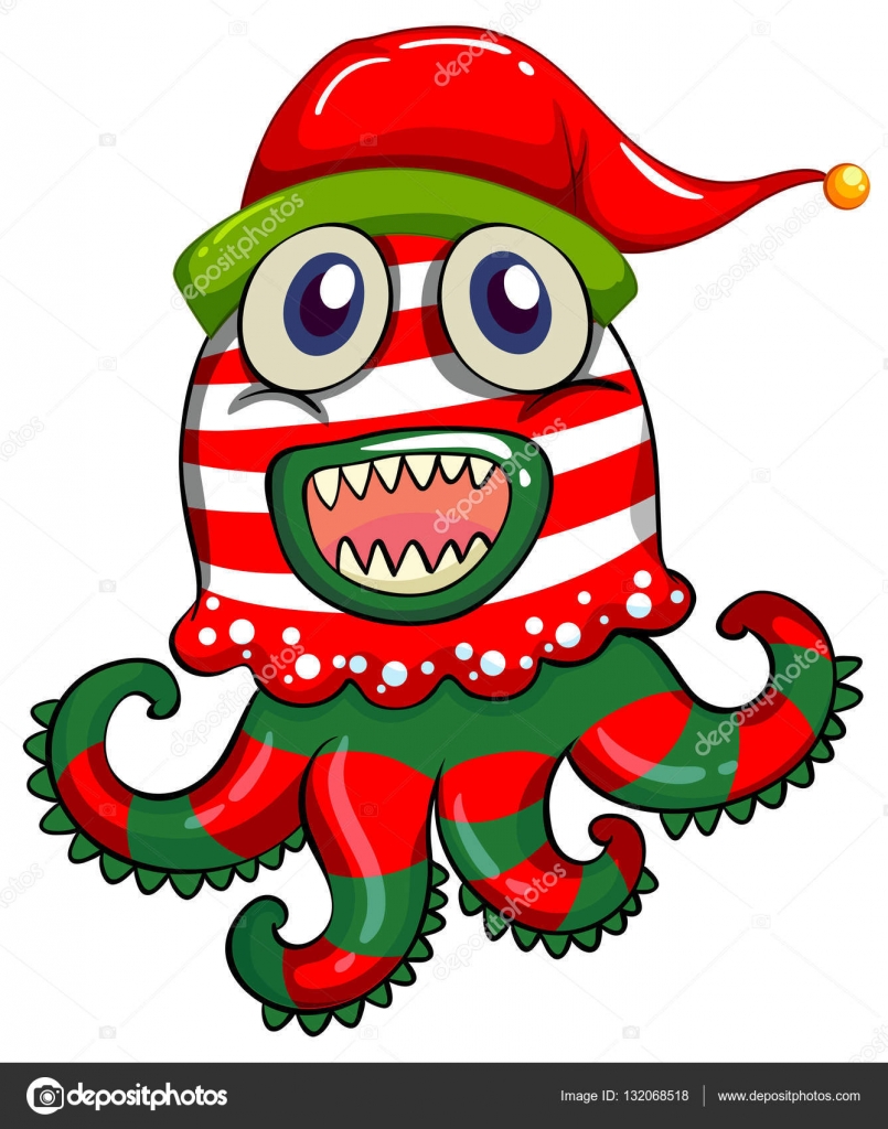 Christmas theme with monster in christmas hat — Stock Vector ...