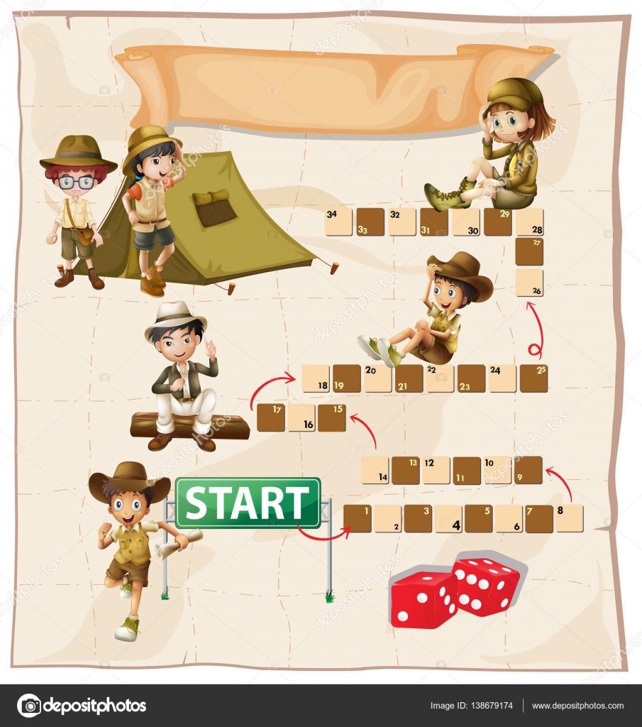 Boardgame template with kids camping out — Stock Vector ...