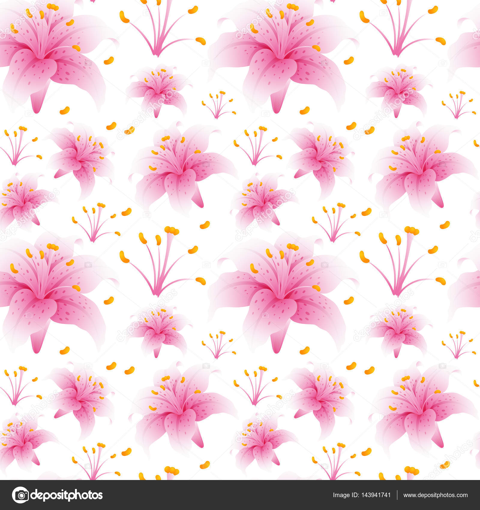 Seamless background design with pink lily flowers Stock Vector Image by ...