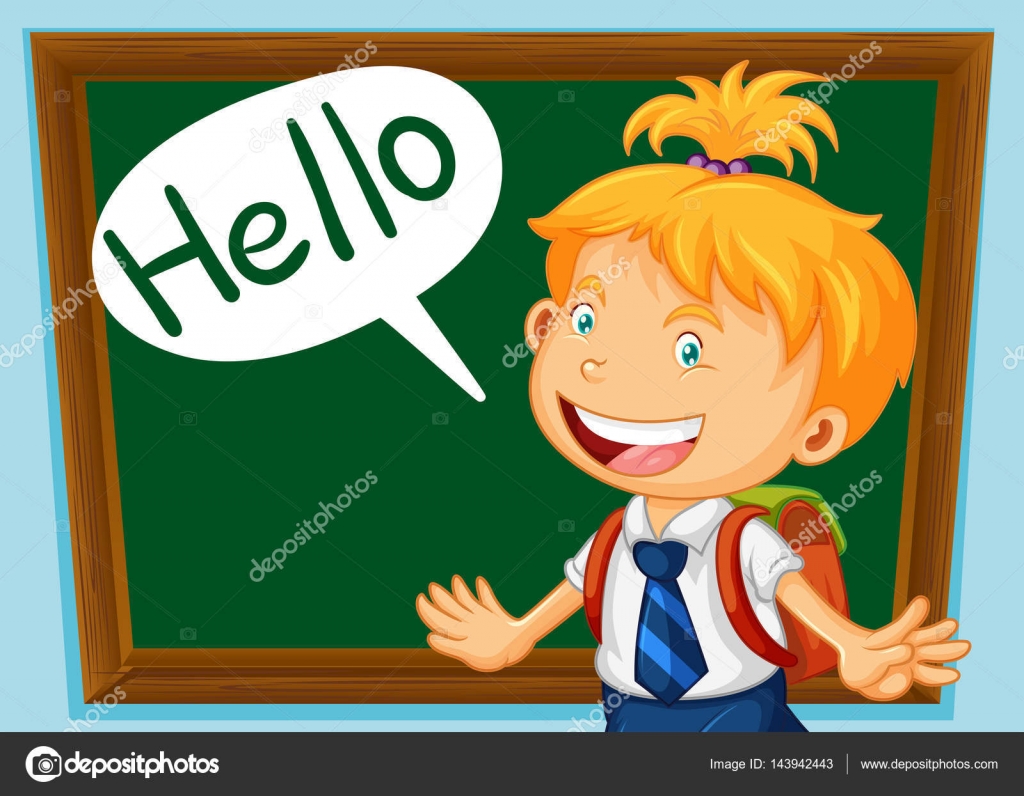 Muchacha de la escuela diciendo Hola en aula — Archivo Imágenes ...