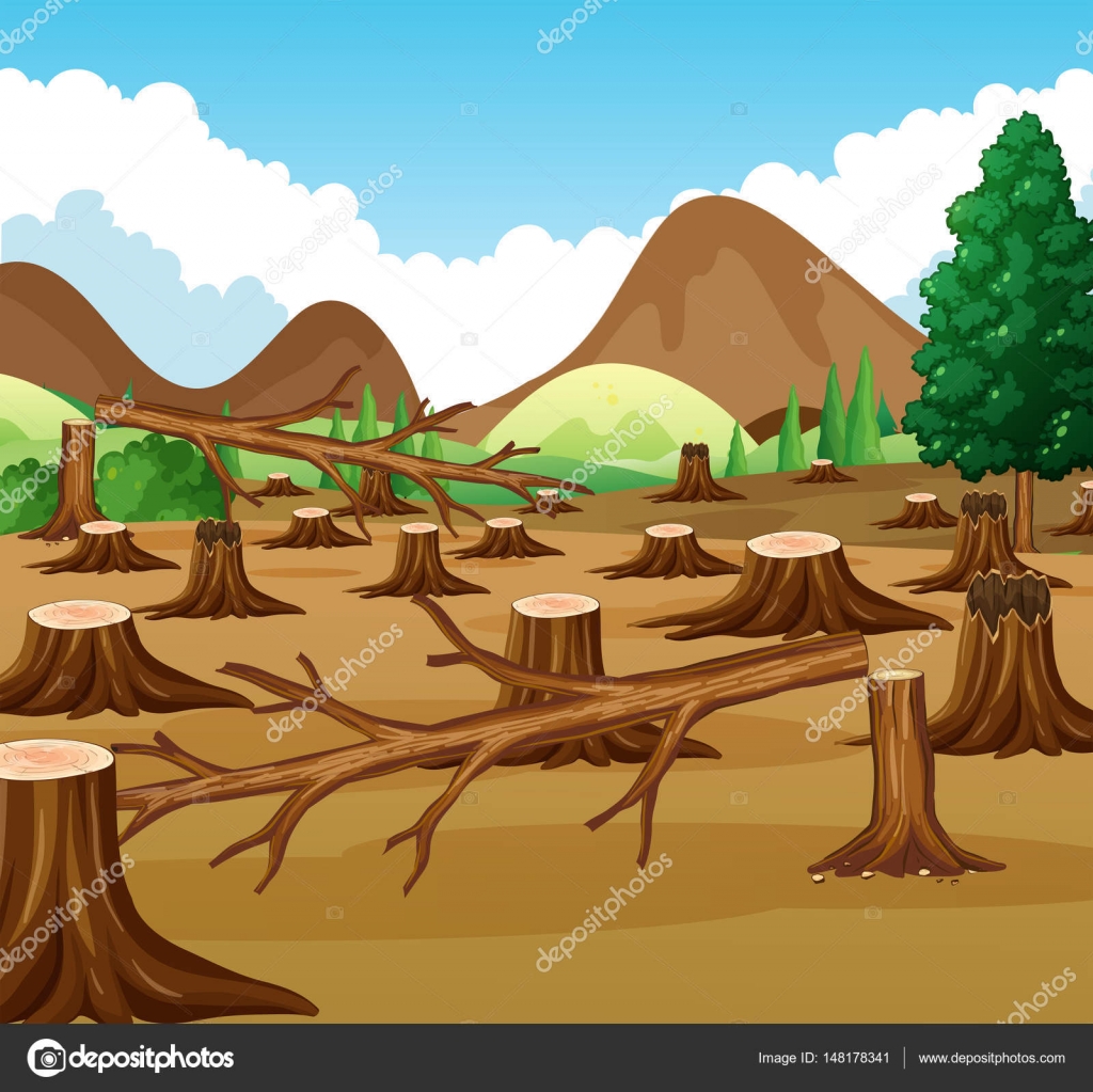 Escena de montaña con vista a la deforestación Vector de stock por ...