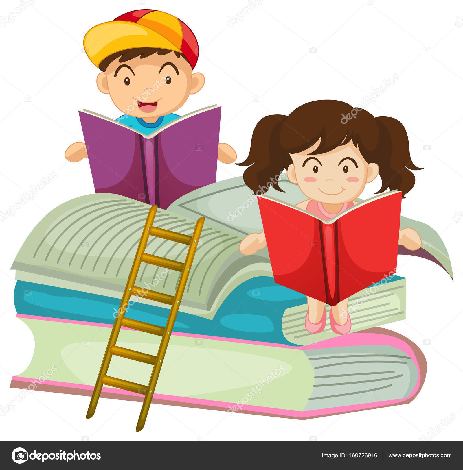 Clipart Boy And Girl Reading