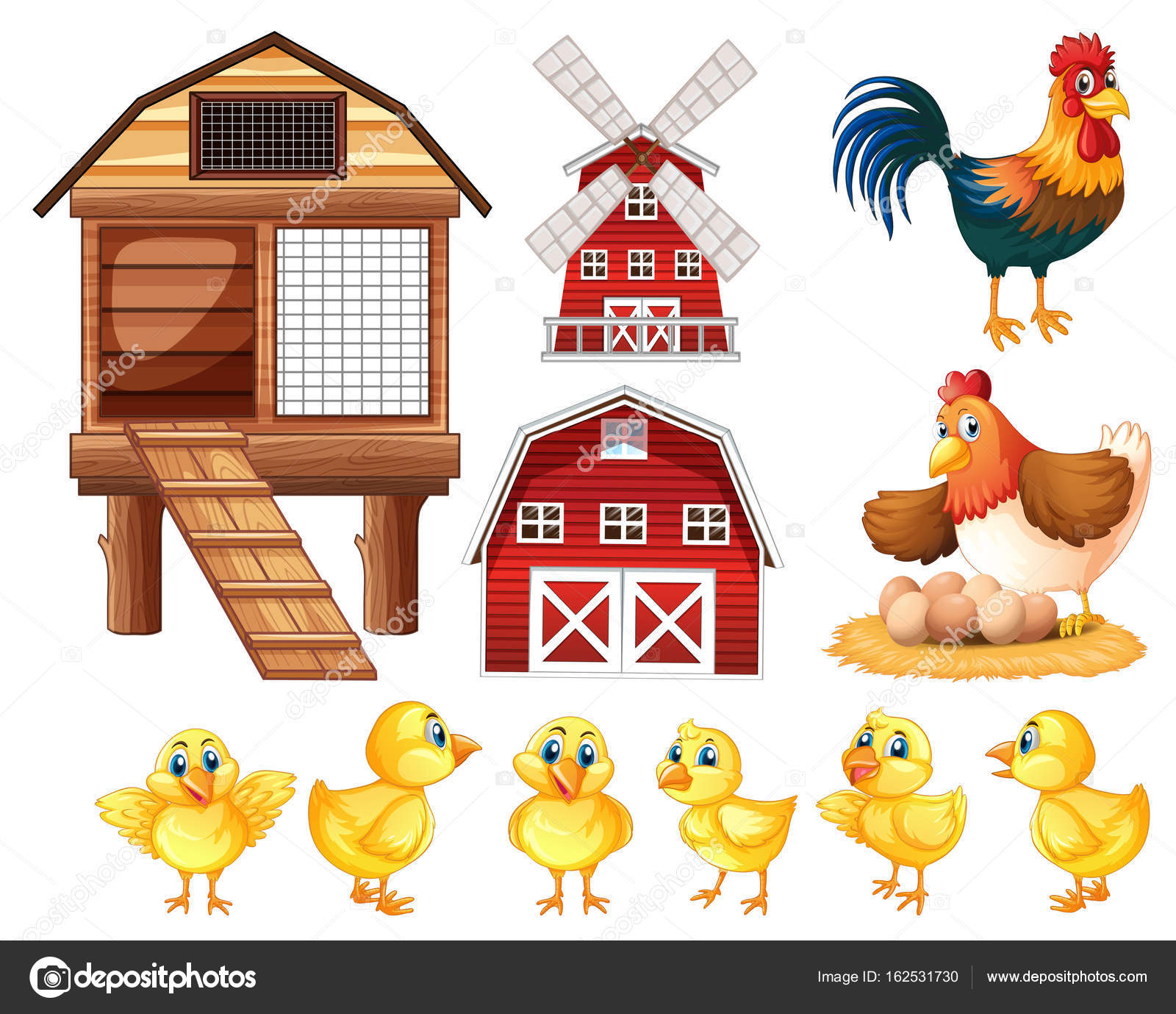 Pollos y gallinas de corral Vector de stock #162531730 de ©interactimages