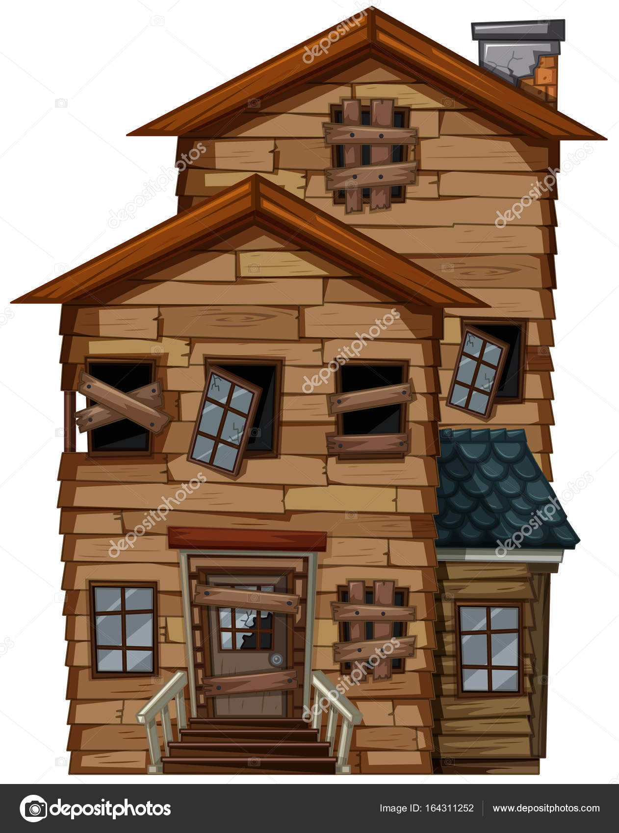 Antigua casa con ventanas rotas Vector de stock #164311252 de ...