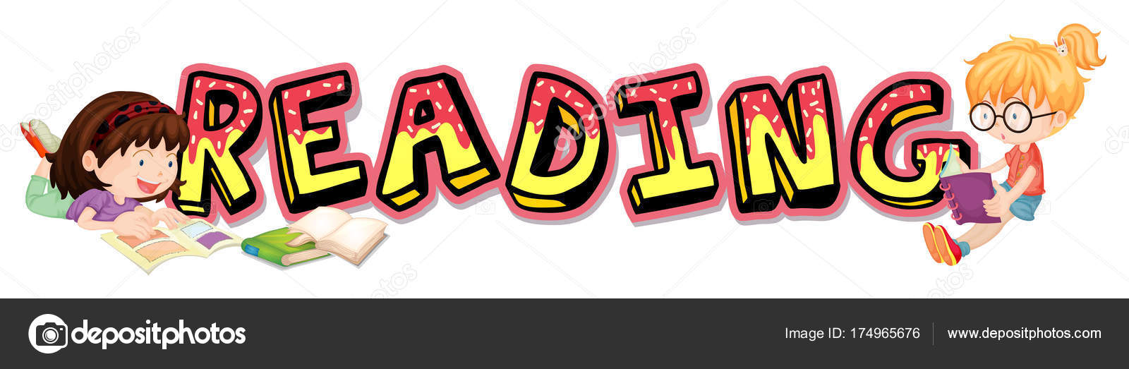 Word design for reading with two girls reading books Stock Vector by ...