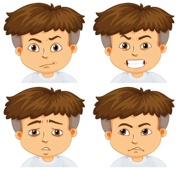 Cartoon Boy Head. Vector Set of Different Emotions Icons. Stock Vector ...