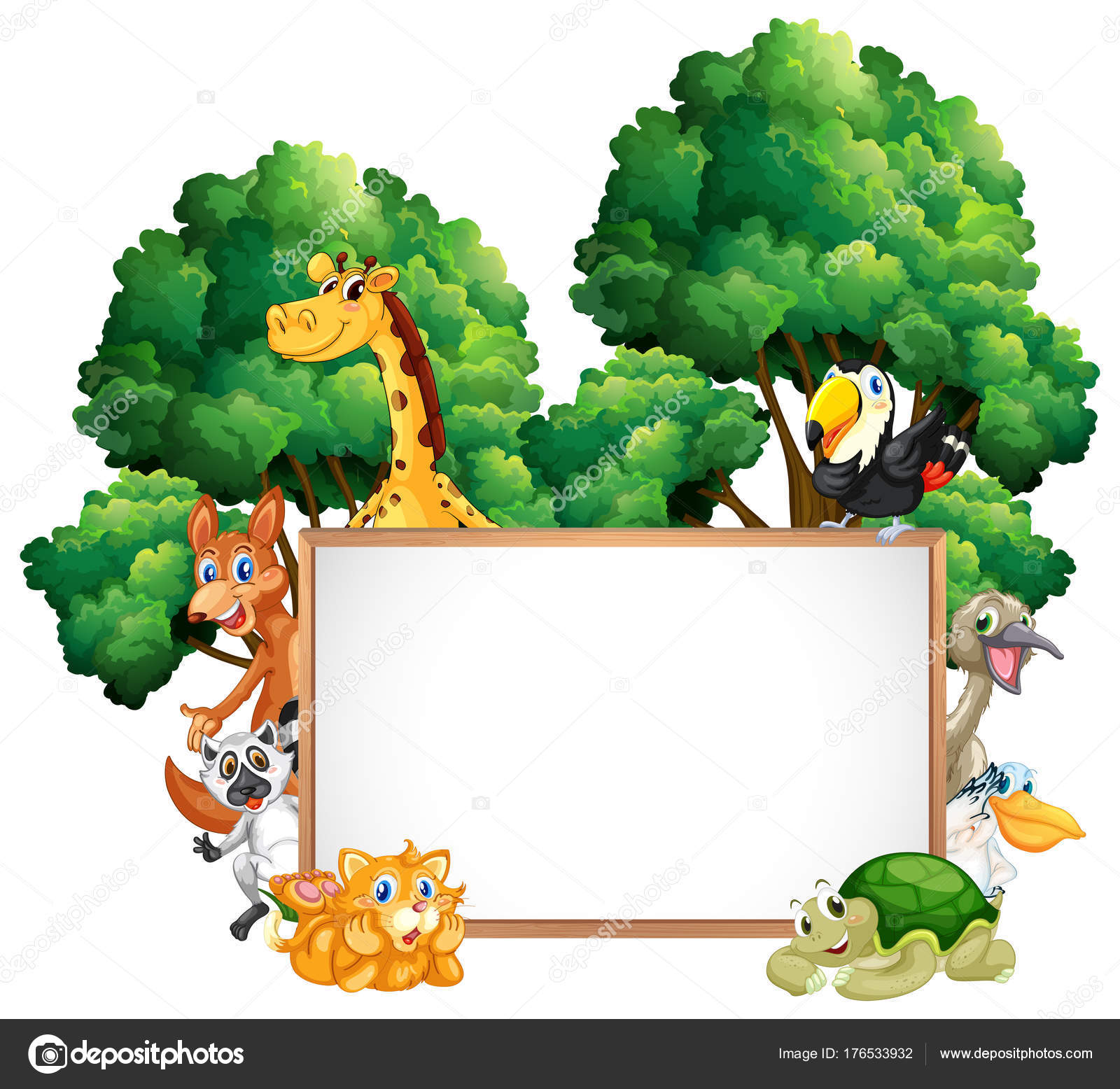Wooden frame with many animals in forest Stock Vector Image by ...